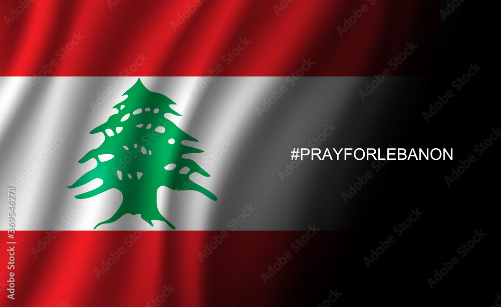 Pray for Lebanon wording hashtag to Beirut on Lebanon flag background ...