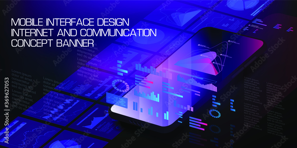 Mobile phone in axonometric projection with pop-up holographic ...