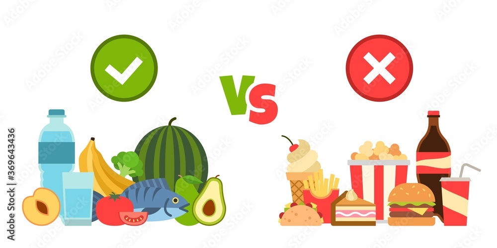 Diet choice. Choose foods beneficial to body, nutritional balanced meal ...