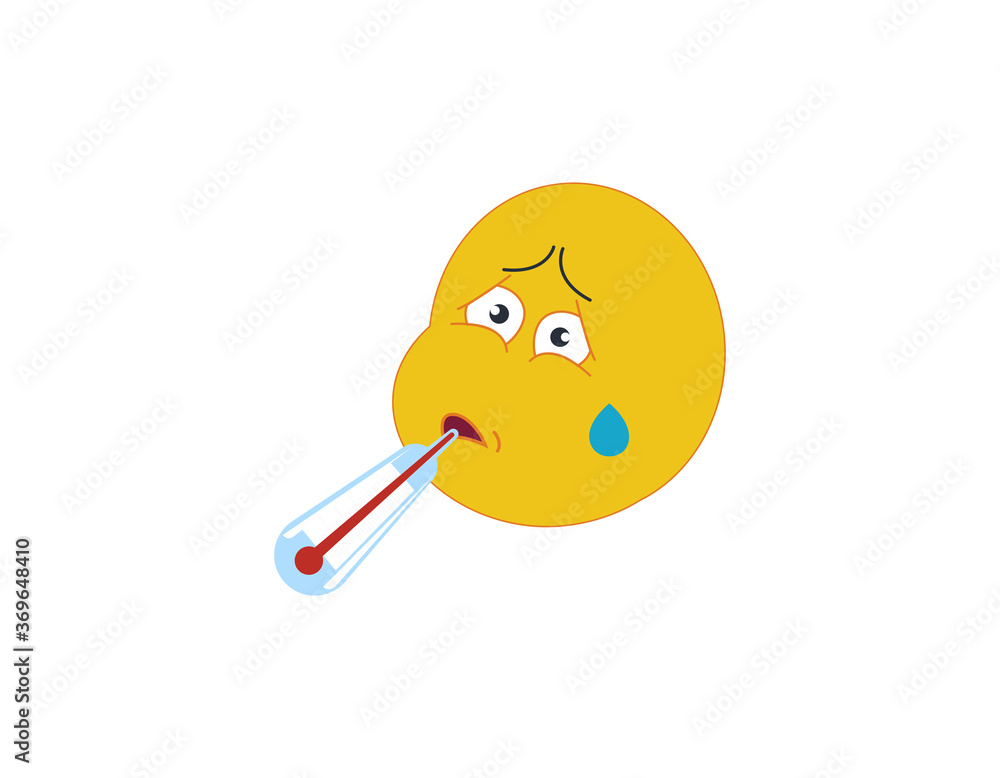 Cute sick emoticon with thermometer, emoji - vector illustration Stock ...