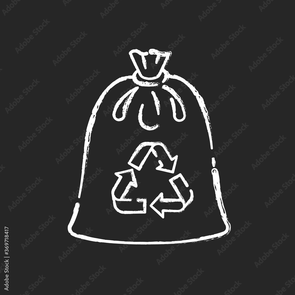 Compostable trash bag chalk white icon on black background. Waste ...