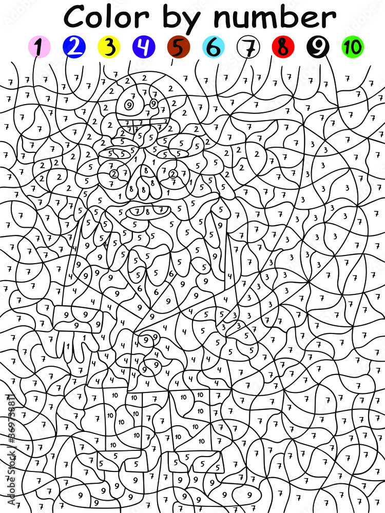 Pirate with tricorn hat and saber color by number stock vector ...