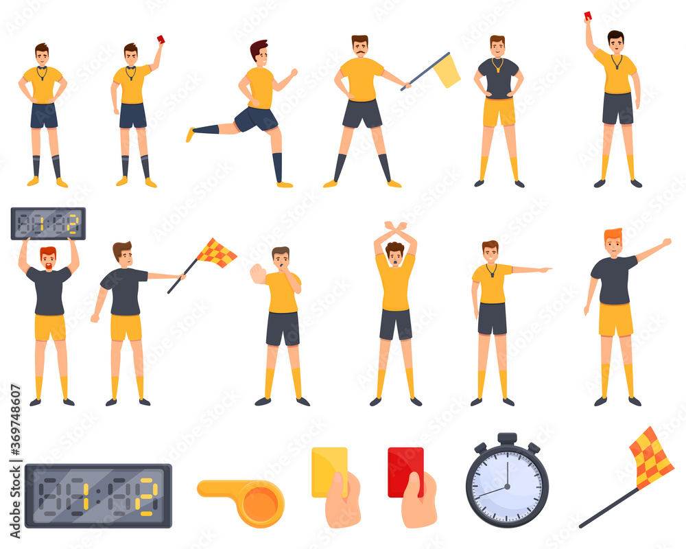 Referee icons set. Cartoon set of referee vector icons for web design ...