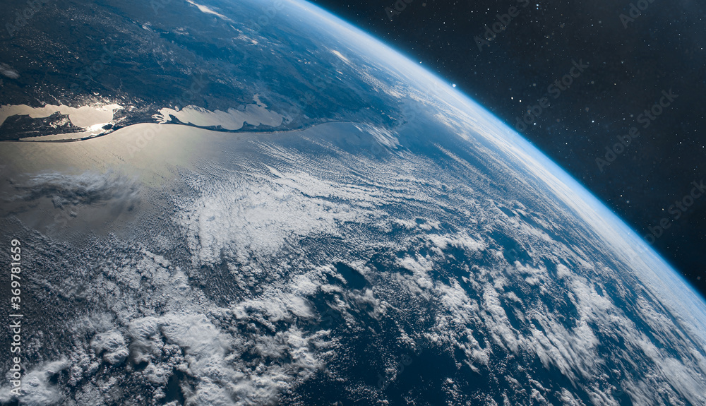 Planet Earth surface in space. Orbit of planet. Elements of this image ...