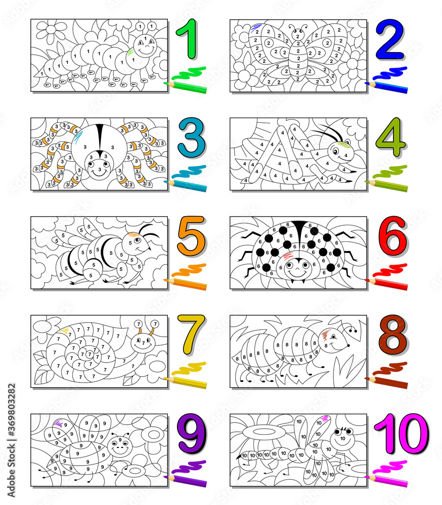 Set of insects for coloring book. Math education for children ...