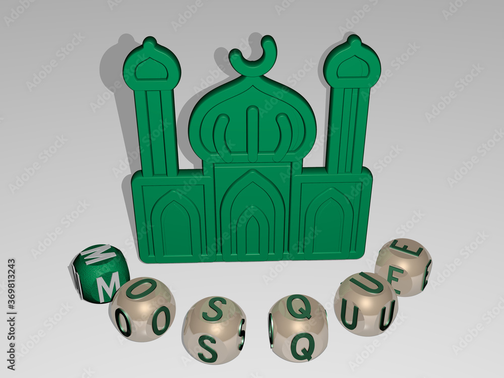 3D illustration of mosque graphics and text around the icon made by ...