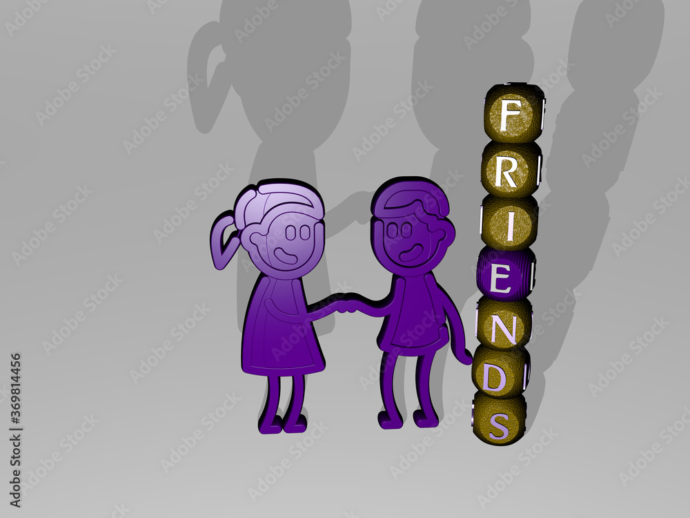 3D graphical image of friends vertically along with text built around ...