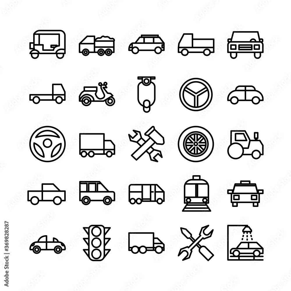 Automobile icon set vector line for website, mobile app, presentation ...