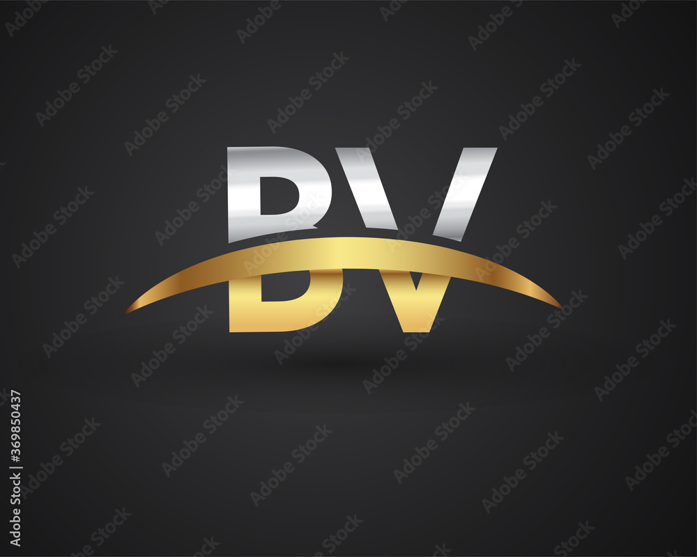 Image vectorielle Stock BV initial logo company name colored gold and ...