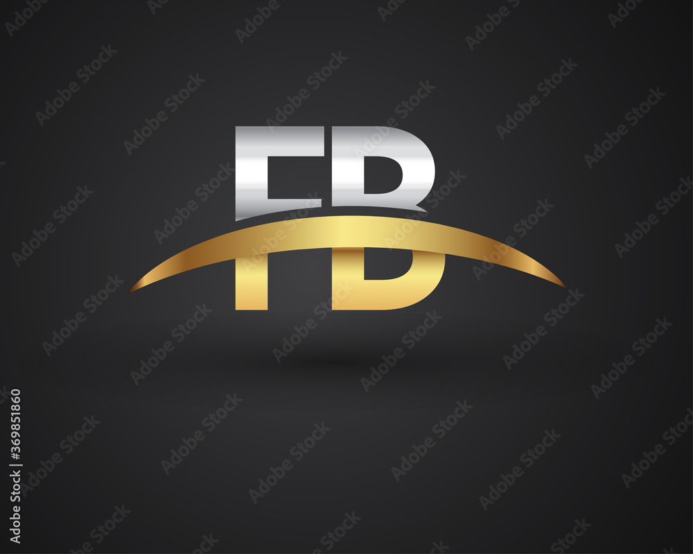 FB initial logo company name colored gold and silver swoosh design ...