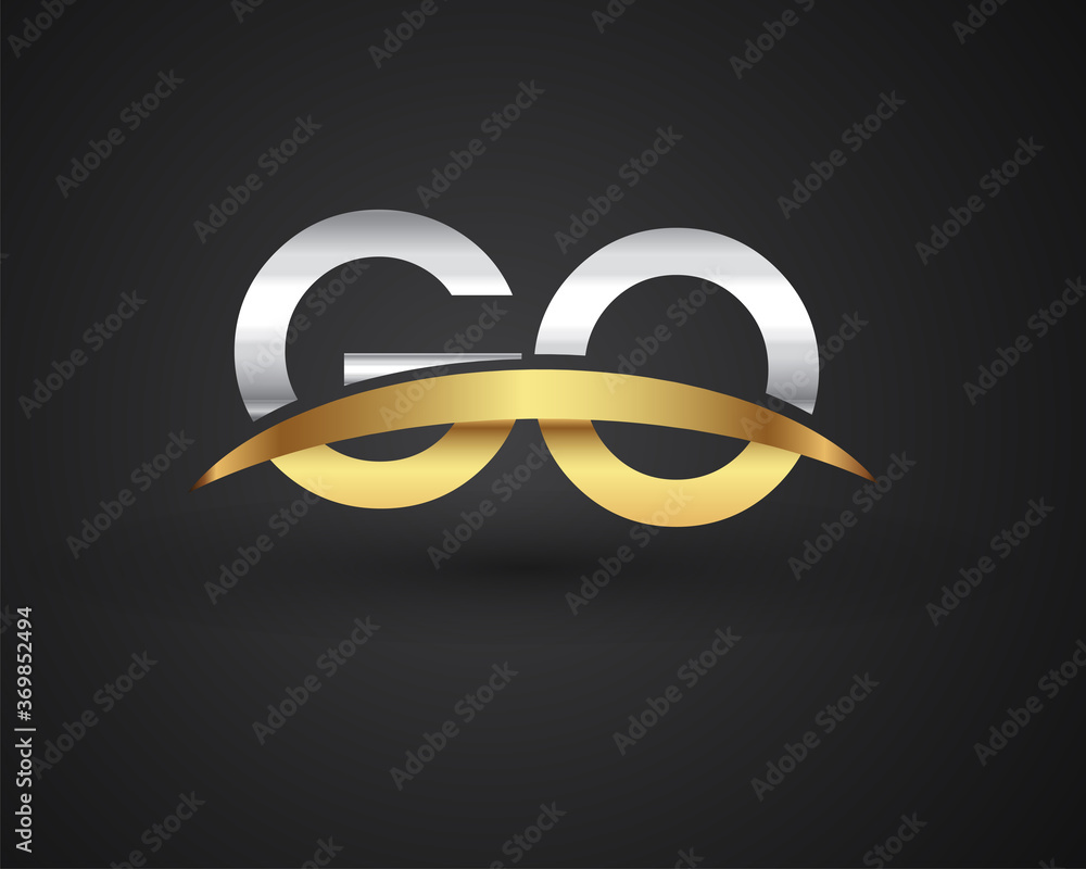 GO initial logo company name colored gold and silver swoosh design ...