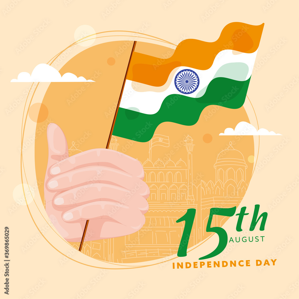 Vetor 15th August Independence Day Poster Design with Hand Holding ...