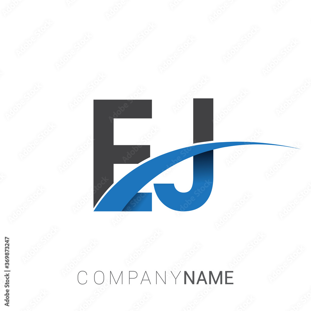 initial letter EJ logotype company name colored blue and grey swoosh ...
