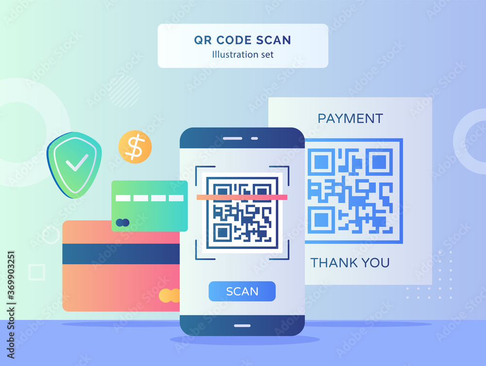 QR code scan illustration set QR code on display smartphone screen ...