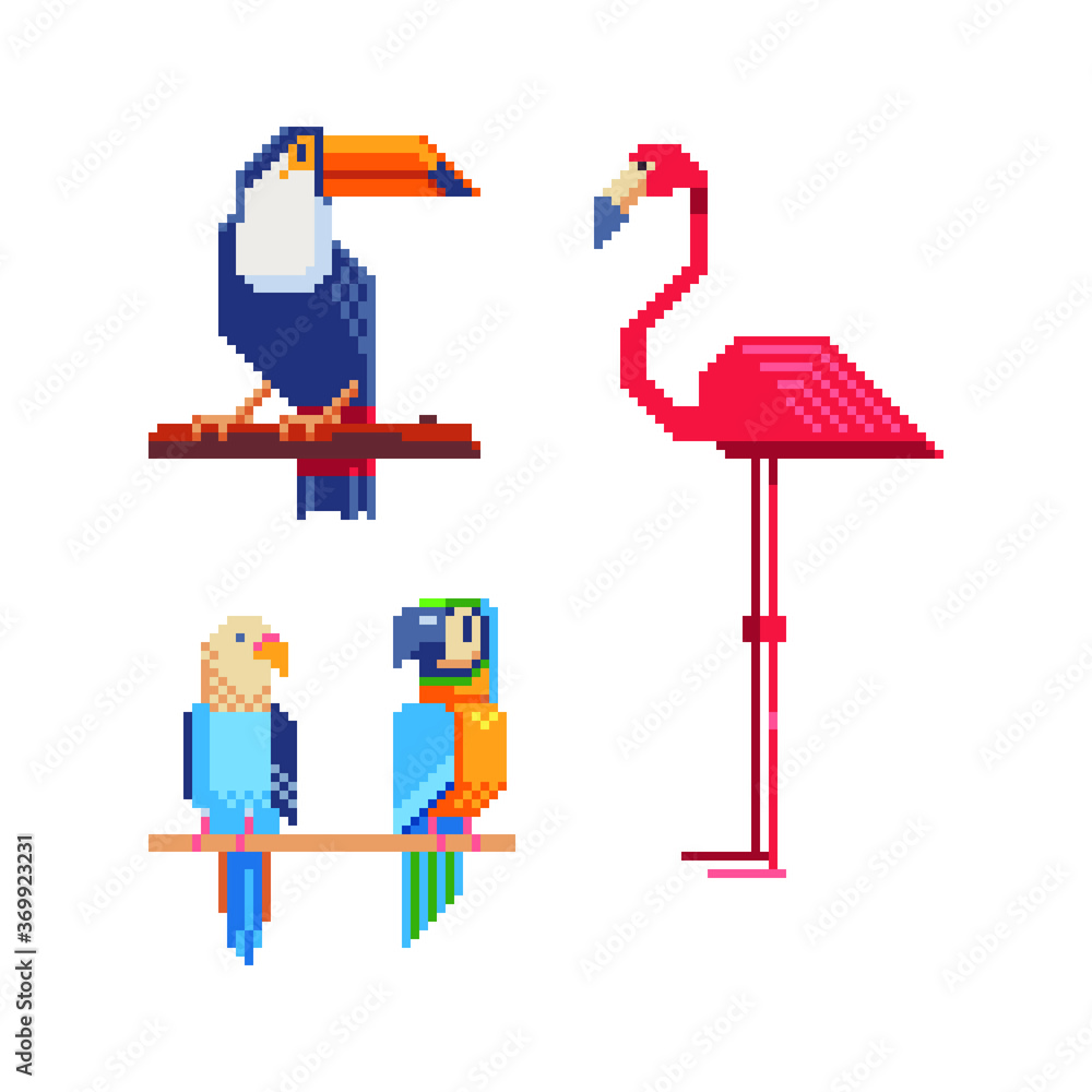 Vektor Birds. Pixel art set. Logo, stickers and embroidery design ...