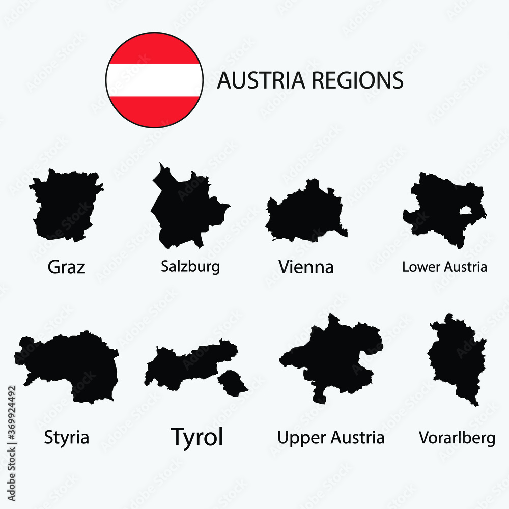 Map of Austria state regions graphic element Illustration template ...
