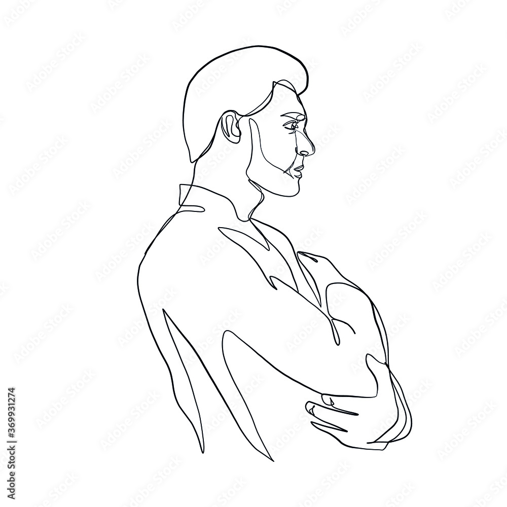 Continuous line portrait man. Minimal hand painted silhouette male face ...