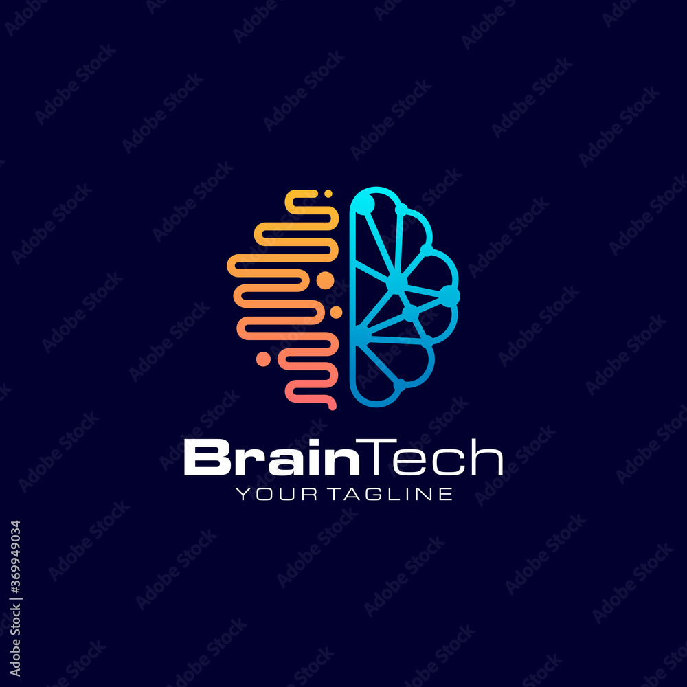 Brain Tech Logo Design Vector Template Stock Vector | Adobe Stock