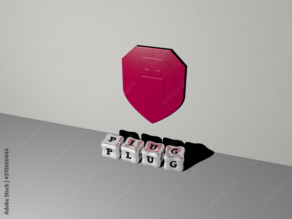 3D graphical image of plug vertically along with text built by metallic ...