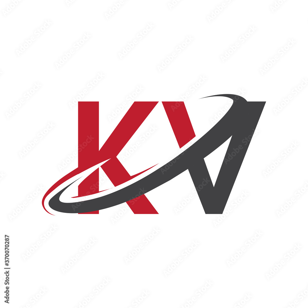 KV initial logo company name colored red and black swoosh design ...
