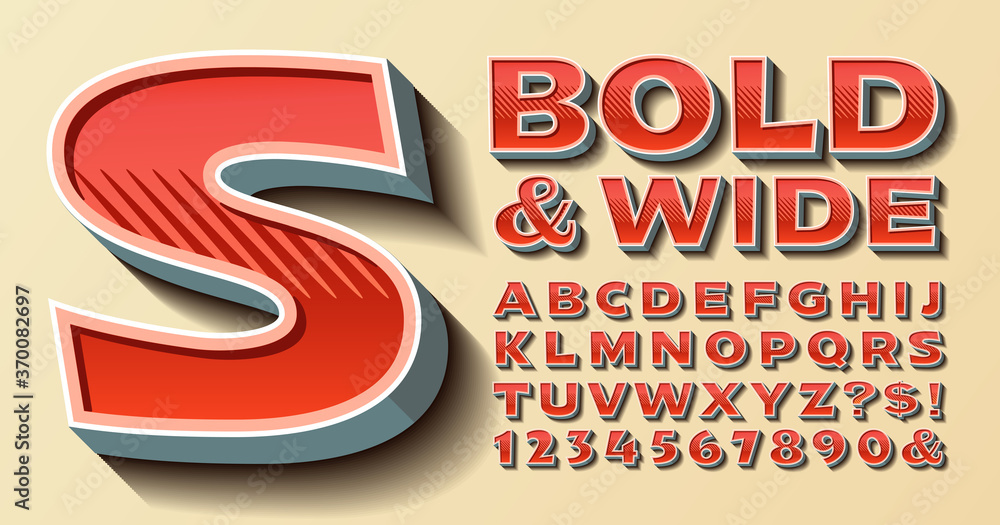 A Bold and Wide Vector Alphabet in a Retro Style. 3d Effects on Capital ...