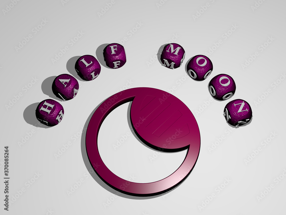 3D illustration of half moon graphics and text around the icon made by ...