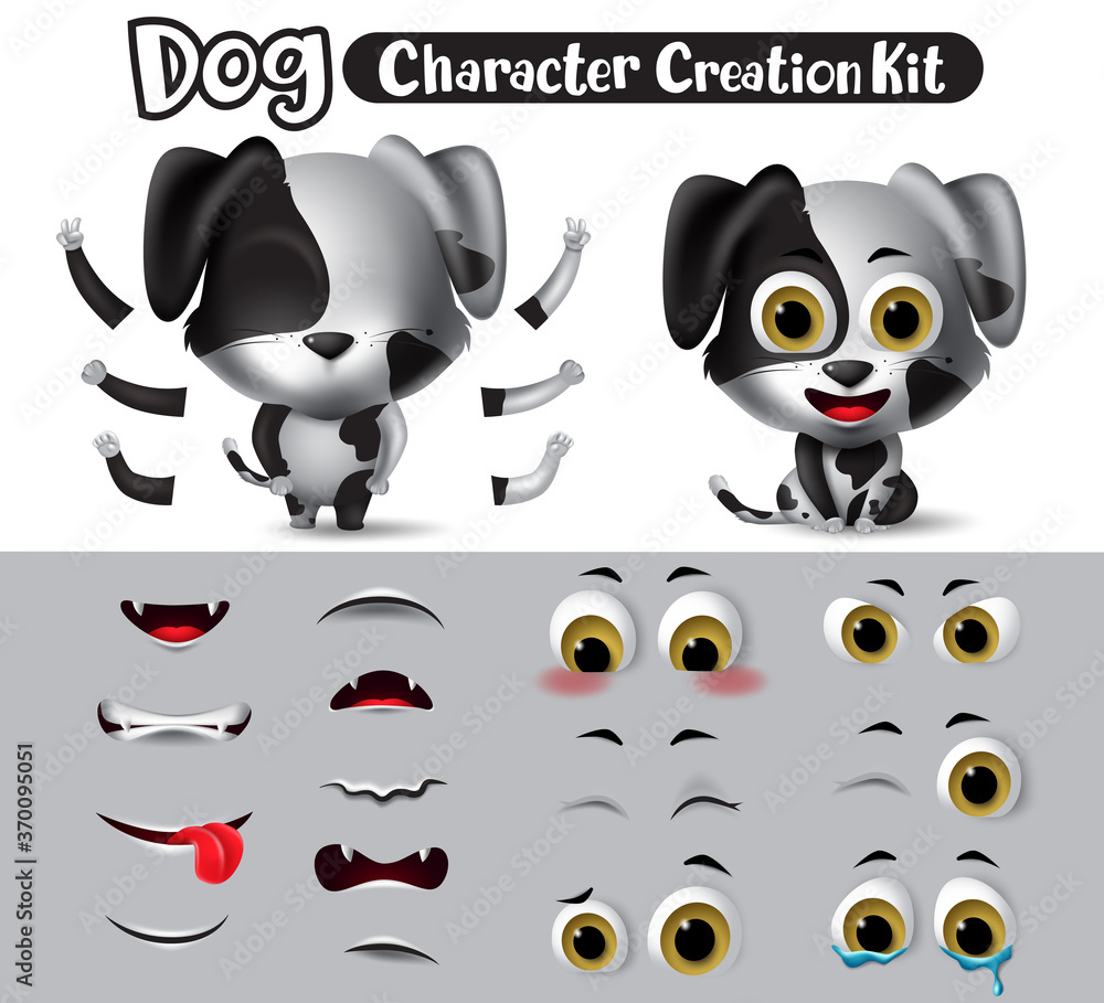 Dog characters creation vector set. Dogs character dalmatian animals ...