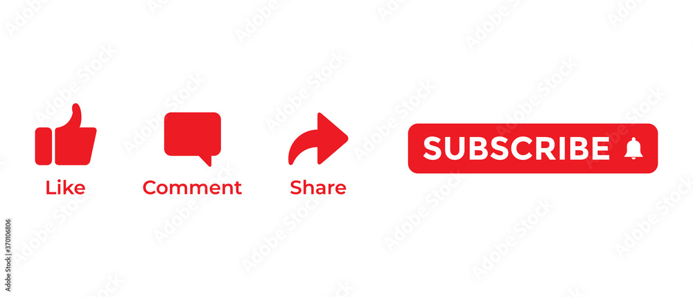Like, Comment, Share, and Subscribe. Icon Set for Channel. Vector ...