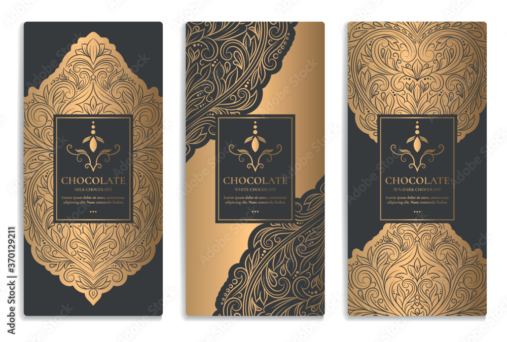 Gold and black packaging design of chocolate bars. Vintage vector ...