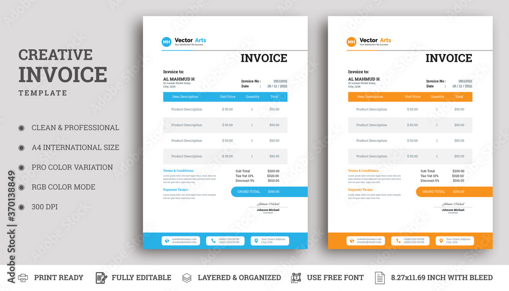 Minimal invoice design. Bill form business invoice accounting Stock ...