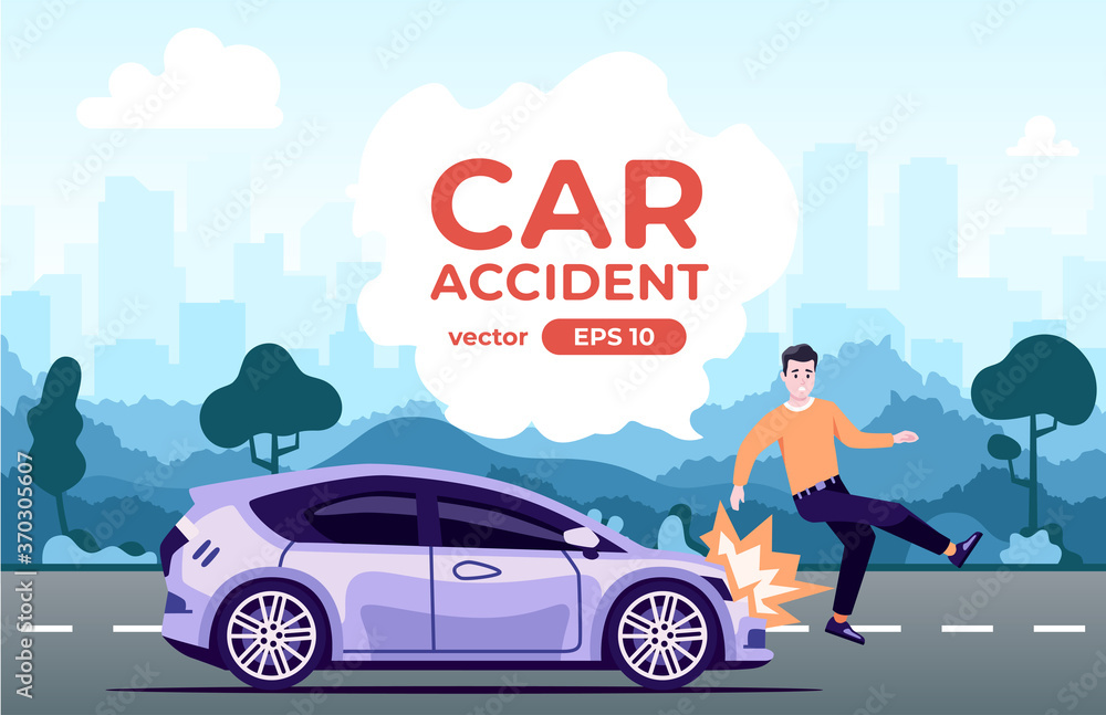 Car hitting a man. Accident on the road. Flat style eps10 illustration ...