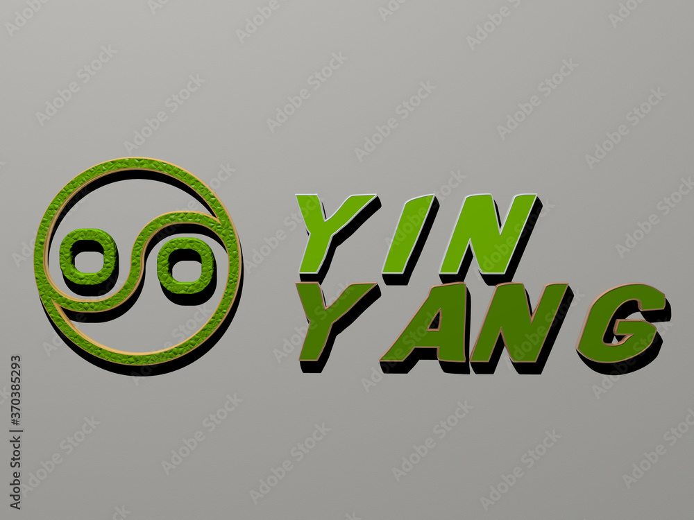 Illustration Stock 3D representation of YIN YANG with icon on the wall ...