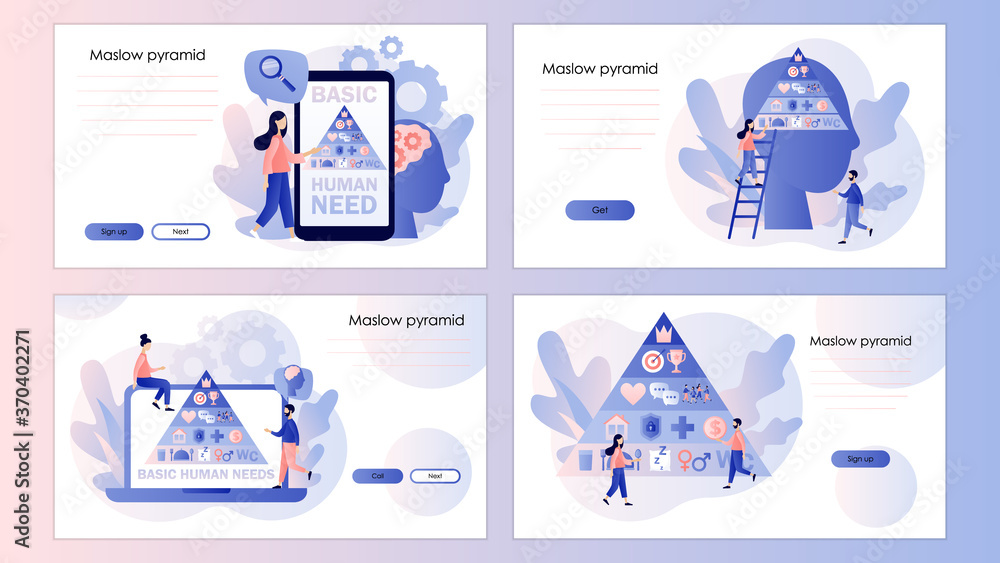 Basic human needs. Maslow hierarchy pyramid. Screen template for mobile ...
