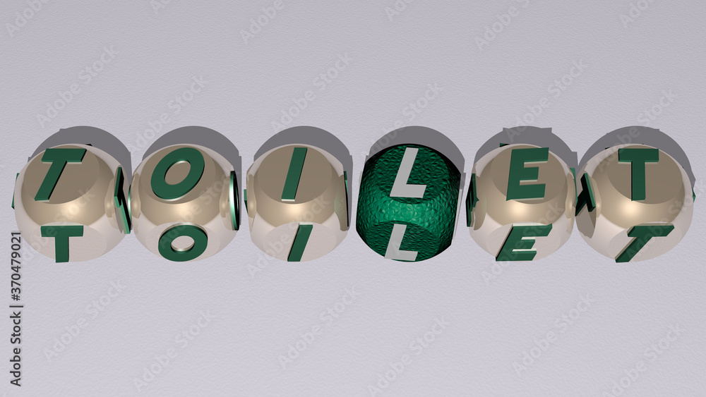 toilet text by cubic dice letters. 3D illustration. bathroom and ...