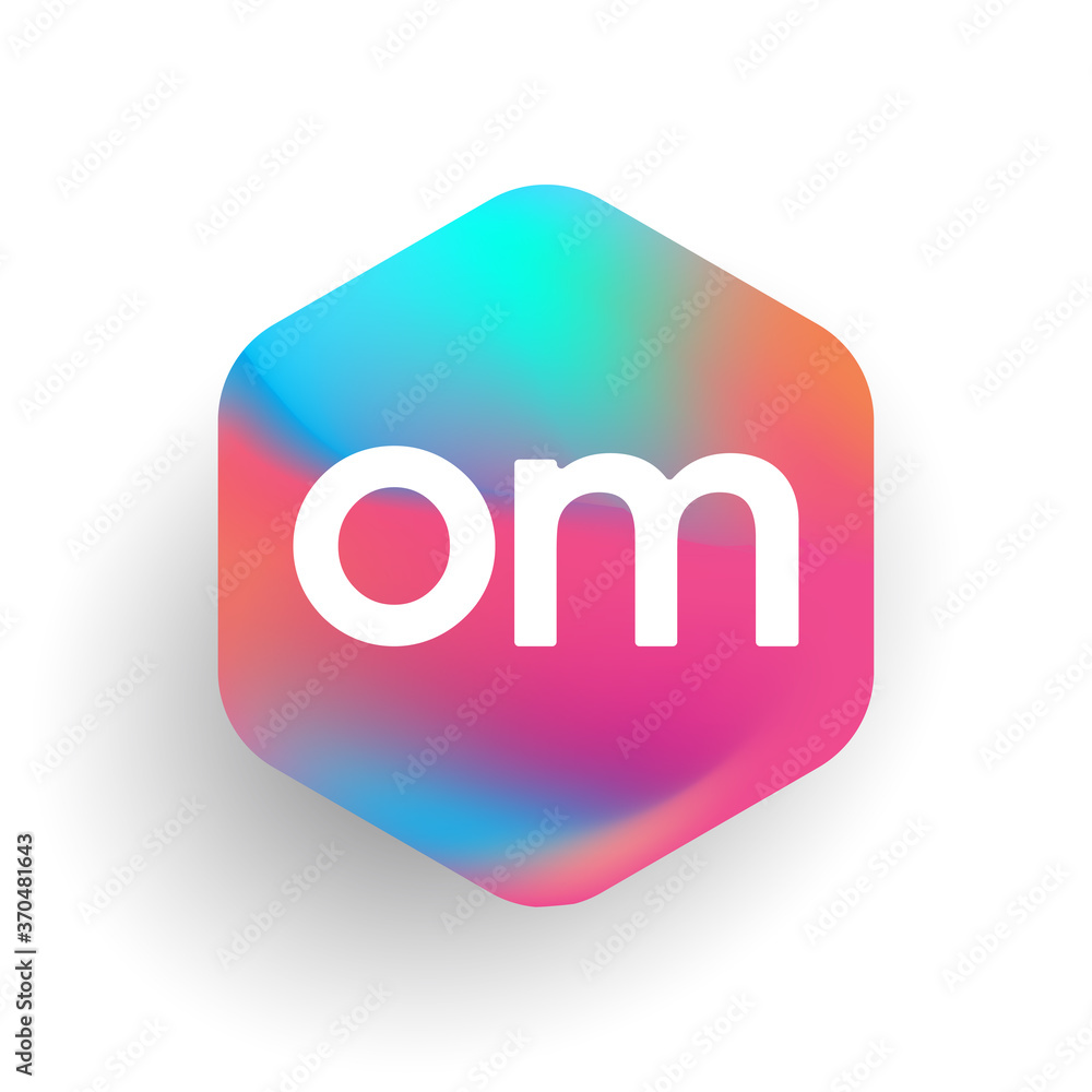 Letter OM logo in hexagon shape and colorful background, letter ...
