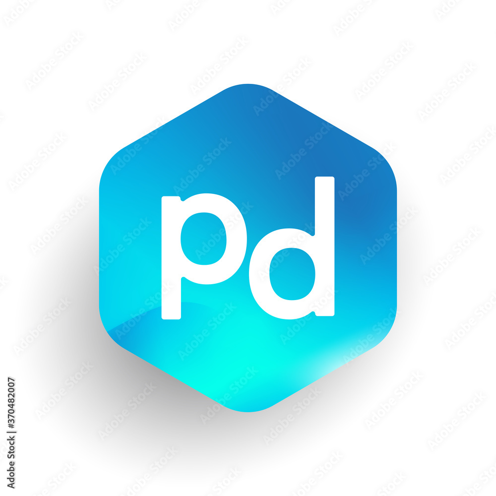 Letter PD logo in hexagon shape and colorful background, letter ...