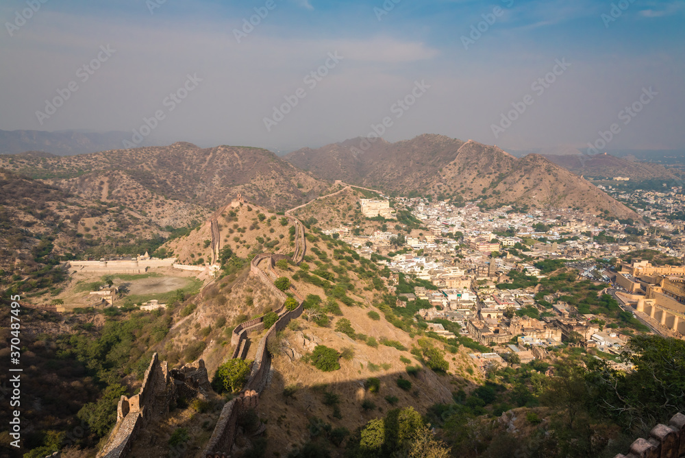 Bird's eye view of the city of Jaipur in Rajasthan, the vast and long ...