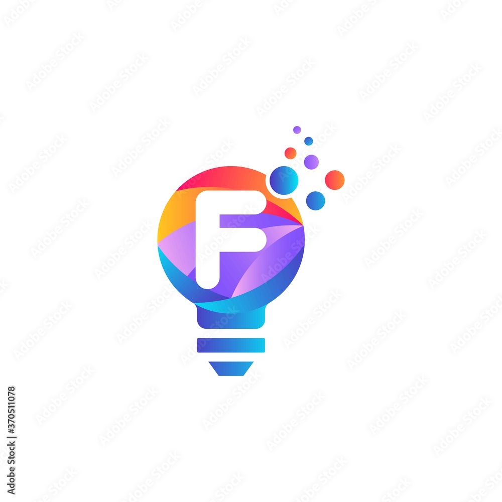 F letter bulb logo design with gradient.Letter F and light bulb.F ...