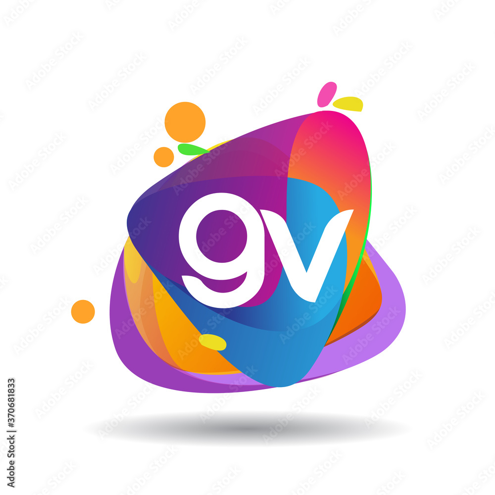 Letter GV logo with colorful splash background, letter combination logo ...