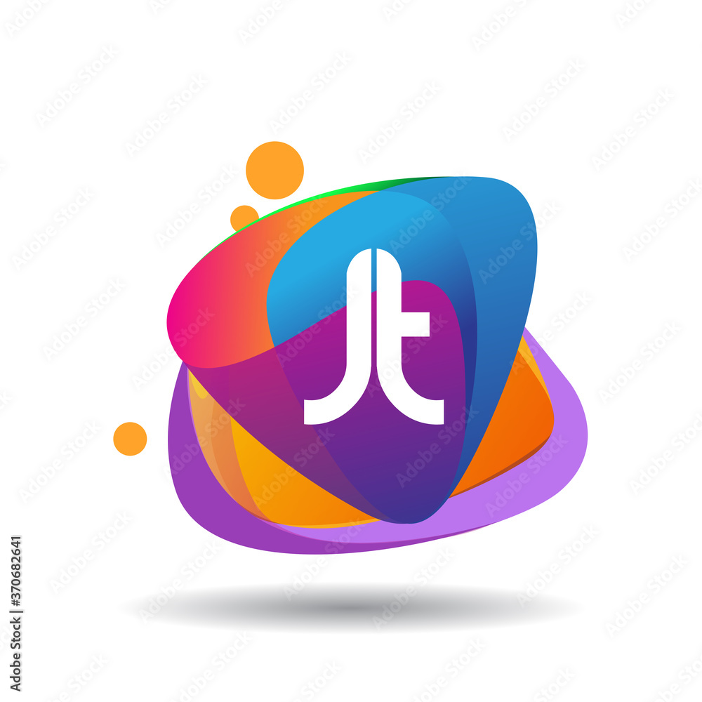 Letter JT logo with colorful splash background, letter combination logo ...