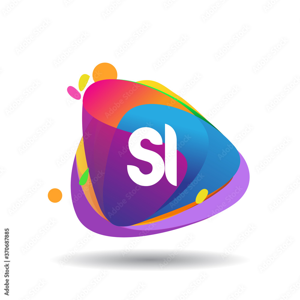 Letter SI logo with colorful splash background, letter combination logo ...
