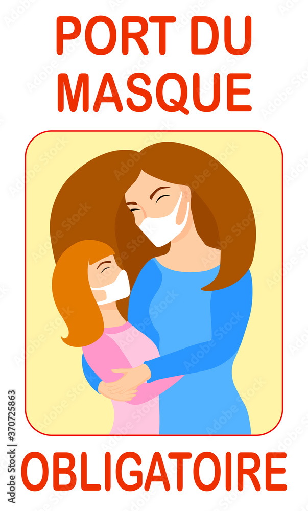 Vector de Stock Port du masque obligatoire. Translation: "Wearing mask ...