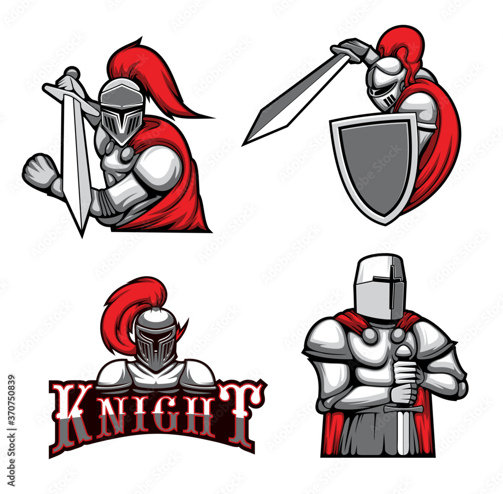 Medieval knights, heraldic mascots, vector warriors with swords ...