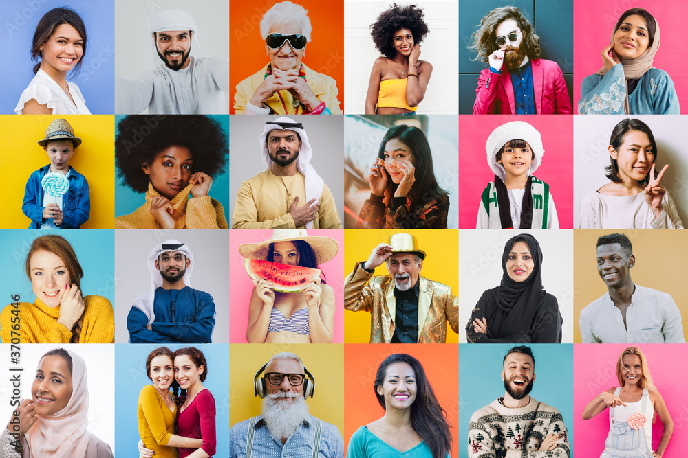 People collage. composit with faces and expressions of different people ...