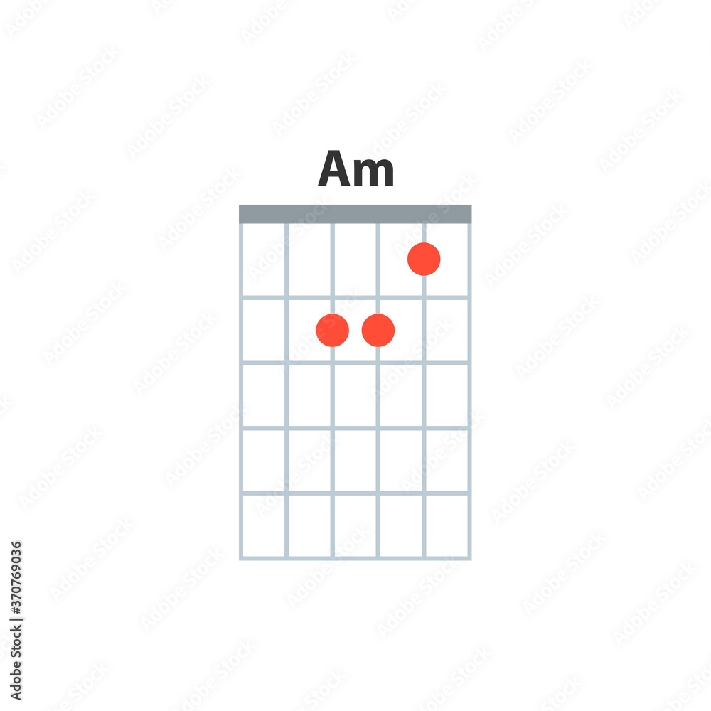 Am guitar chord icon. Basic guitar chords vector isolated on white ...