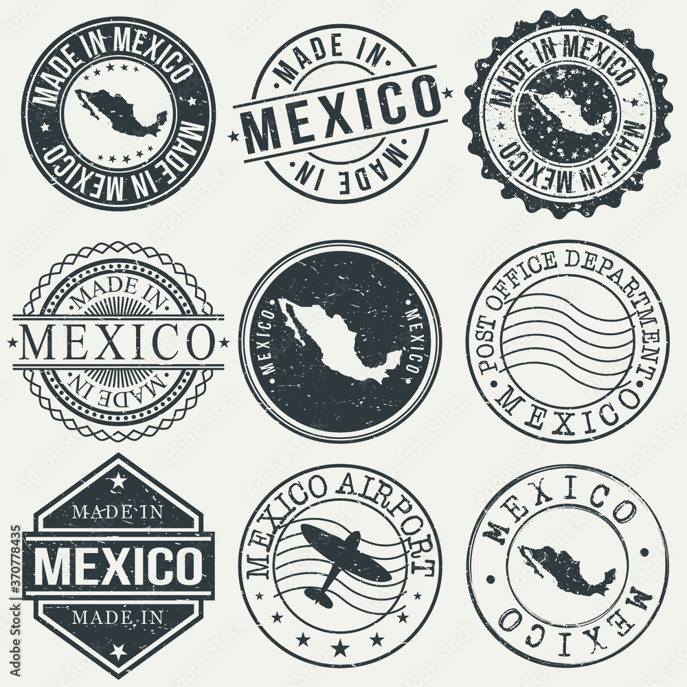 Vector de Stock Mexico Set of Stamps. Travel Stamp. Made In Product ...