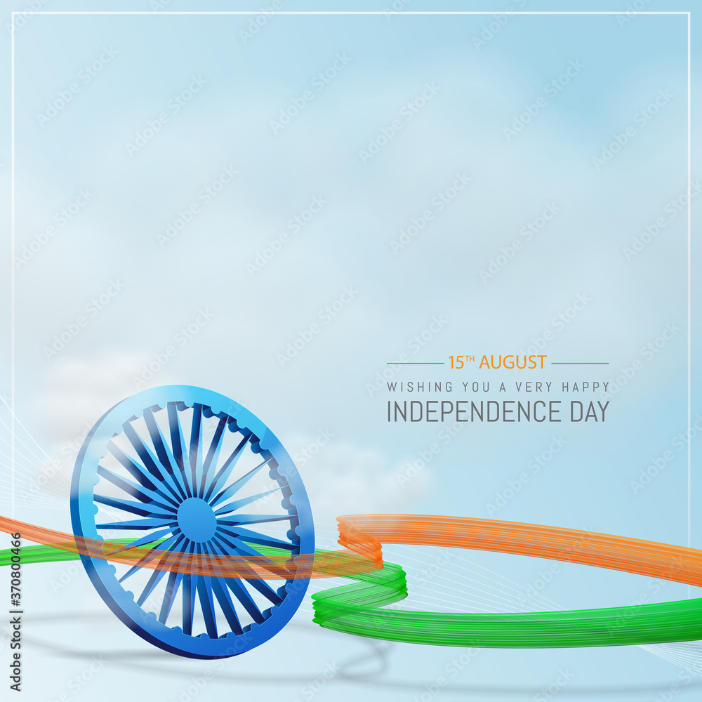 Indian Independence Day with Tri colors Ribbon and Ashoka wheel on ...
