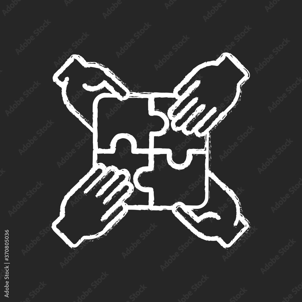 Teamwork building chalk white icon on black background. Teamwork skills ...