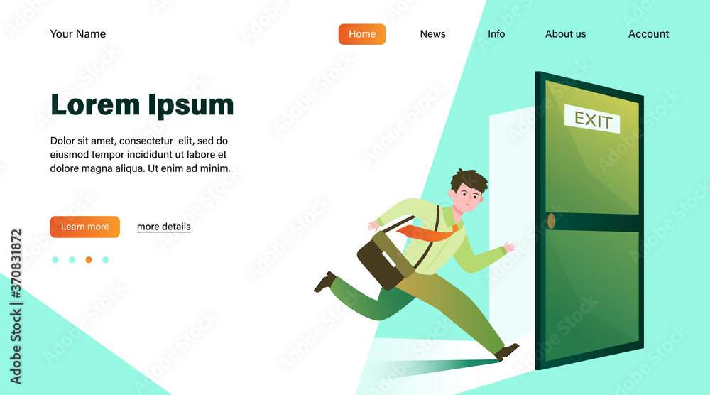 Businessman running to escape exit. Emergency exit open door ...