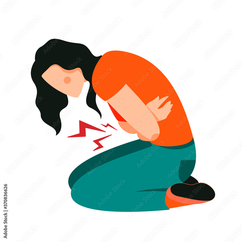 Isolated on white girl suffering from menstrual pain vector ...